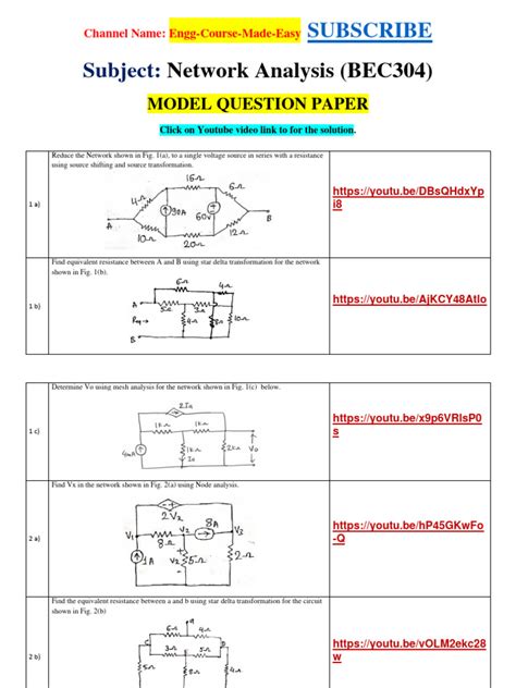 Vtu Network Analysiscircuit Analysis Bec304 Solution Model Qp