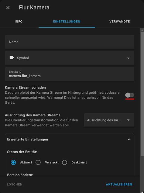 Toggle Entity Options Enable Preload Stream Option For Camera Entity Configuration Home