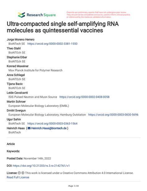 Pdf Ultra Compacted Single Self Amplifying Rna Molecules As