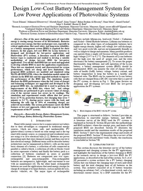 Design Low Cost Battery Management System For Low Power Applications Of Photovoltaic Systems Pdf