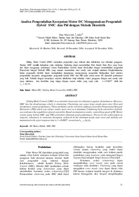 Pdf Analisa Pengendalian Kecepatan Motor Dc Menggunakan Pengendali Hybrid Smc Dan Pid Dengan