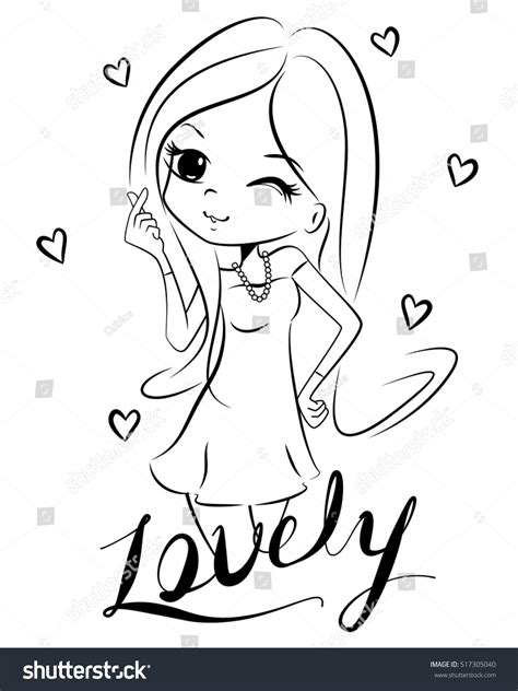 Coloring Page Outline Teenage Girl Making 库存矢量图（免版税）517305040