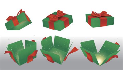 A Set Of Opened Green Surprise Boxes Tied With Red Ribbons 46840599 Vector Art At Vecteezy