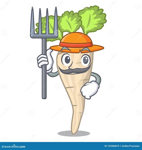 Farmer Character Parsnip Root With Leaf Cartoon Stock Vector Illustration Of Happy Character