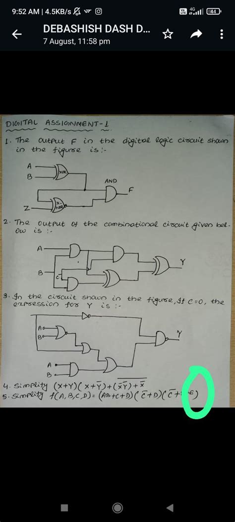 Solved DIGITAL ASSIGNMENT The Output F In The Digital Chegg
