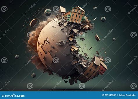 Earthquake Concept The Globe Breaking Into Small Parts Generative Ai