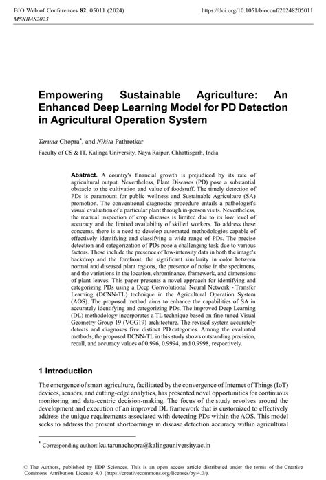 Pdf Empowering Sustainable Agriculture An Enhanced Deep Learning