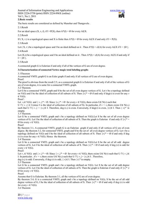 4 22 25 Characterization Of Connected Vertex Magic Total Labeling Graphs In Topological Ideals