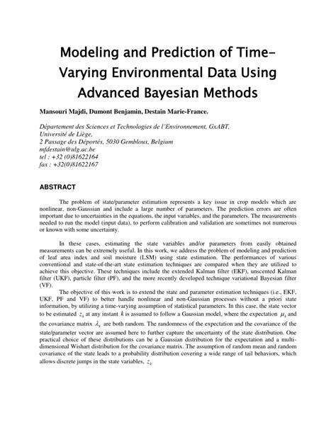 Pdf Modeling And Prediction Of Time Varying Environmental Data Using Advanced Bayesian Methods