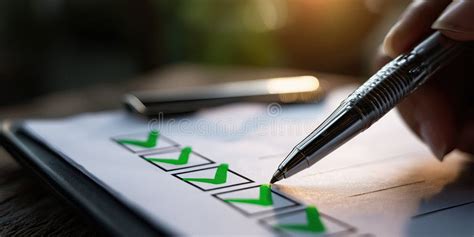 Checklist With Green Ticks Symbolizing Completion And Compliance Held