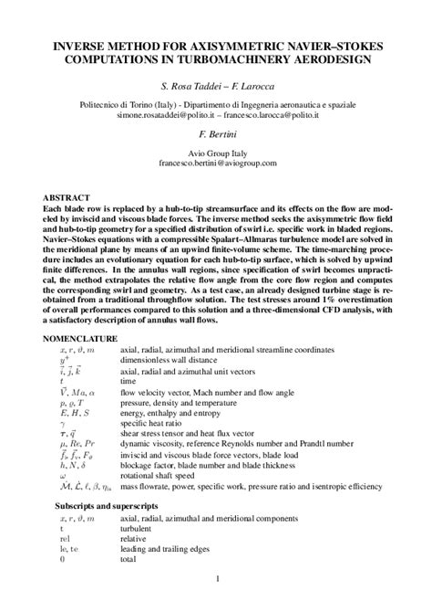Pdf Inverse Method For Axisymmetric Navierstokes Computations In Turbomachinery Aerodesign
