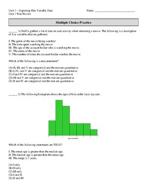 AP Stats Unit 1 Test Review Answers Unit 1 Exploring One Variable Data Name Key Unit 1 Test