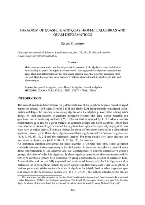 Pdf Paradigm Of Quasi Lie And Quasi Hom Lie Algebras And Quasi Deformations