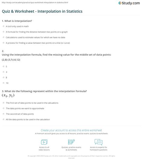 Quiz And Worksheet Interpolation In Statistics