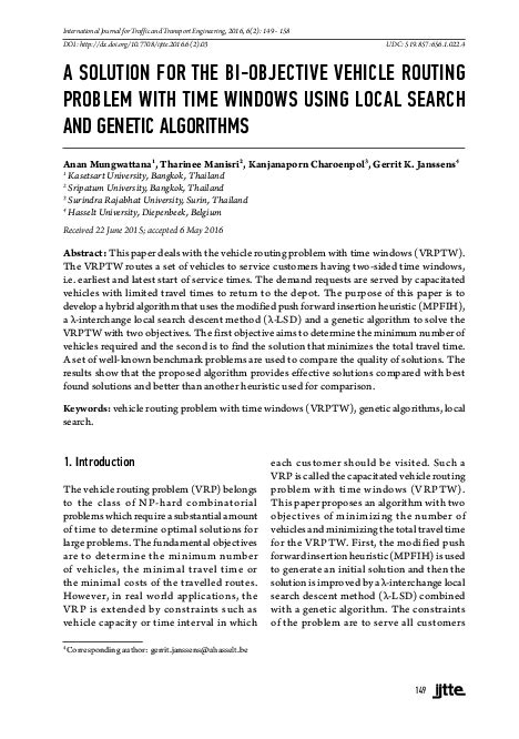 pdf a solution for the bi objective vehicle routing problem with time