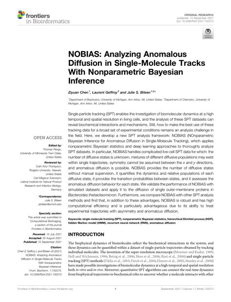 PDF NOBIAS Analyzing Anomalous Diffusion In Single Molecule Tracks With Nonparametric