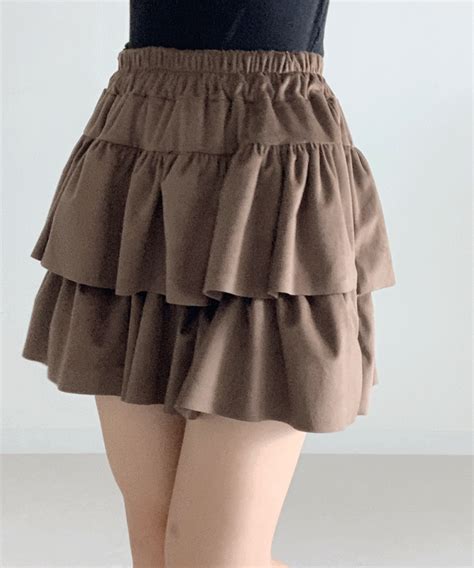 속바지안감허리밴딩 쇼콜라 2단 벨벳 캉캉 미니스커트 봄 가을 겨울 플레어 주름 셔링 플리츠 고무줄 치마 연말룩 파티룩