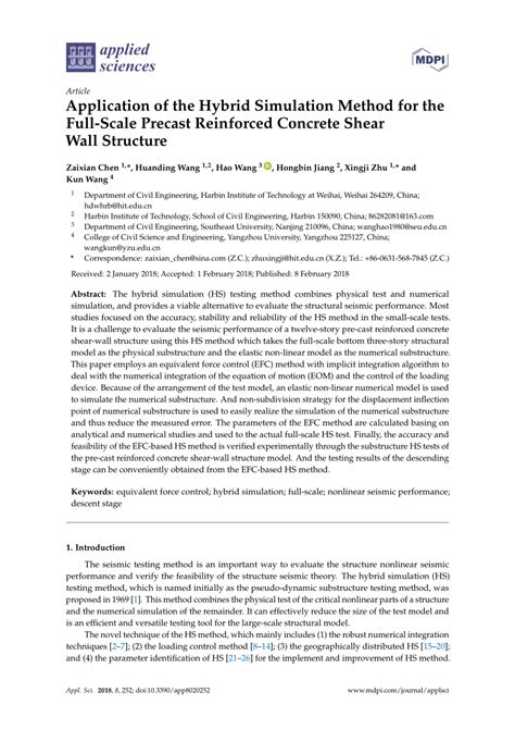 Pdf Application Of The Hybrid Simulation Method For The Full Scale Precast Reinforced Concrete