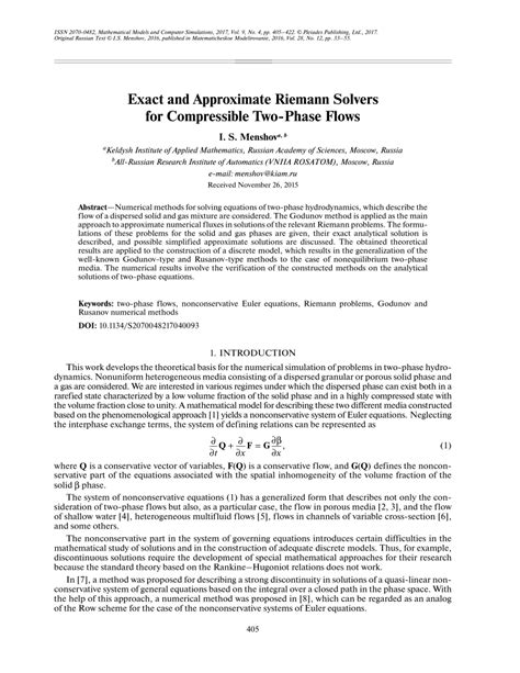 Pdf Exact And Approximate Riemann Solvers For Compressible Two Phase Flows