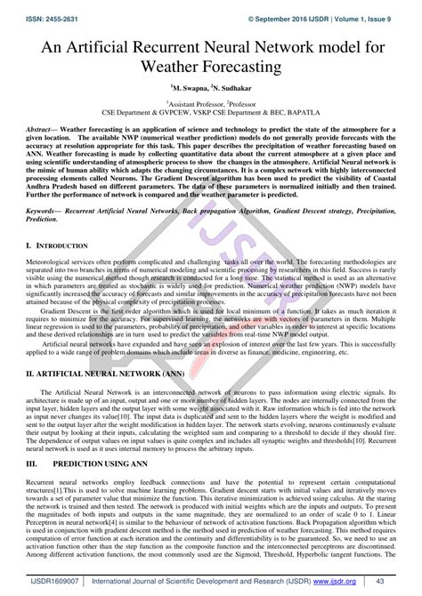 PDF An Artificial Recurrent Neural Network Model For Weather Forecasting