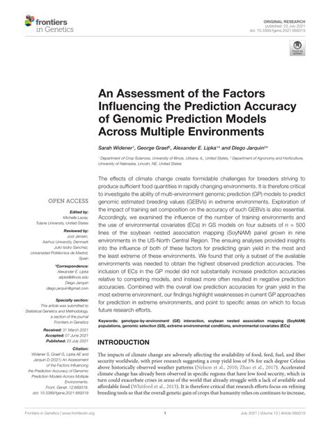 Pdf An Assessment Of The Factors Influencing The Prediction Accuracy Of Genomic Prediction