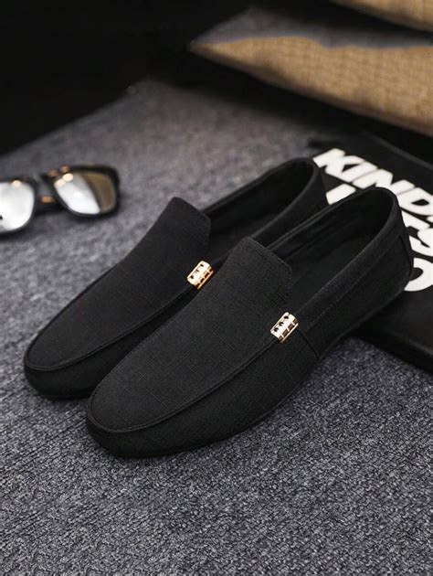 Mens Casual Loafers Versatile Slip On Canvas Moccasins Black Dress