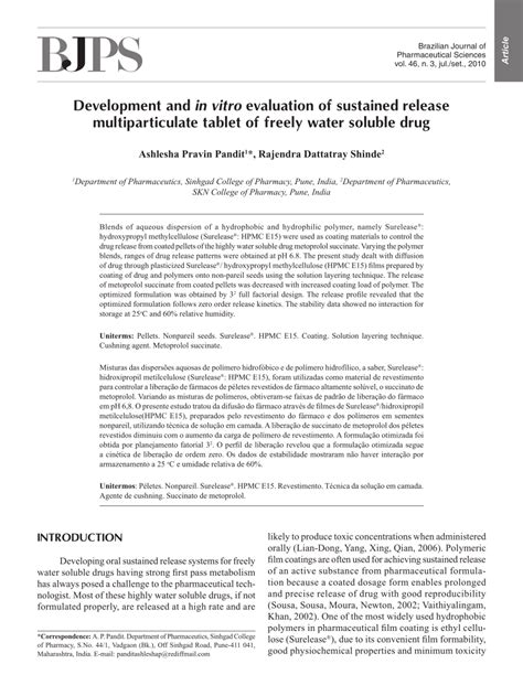 Pdf Development And In Vitro Evaluation Of Sustained Release Multiparticulate Tablet Of Freely