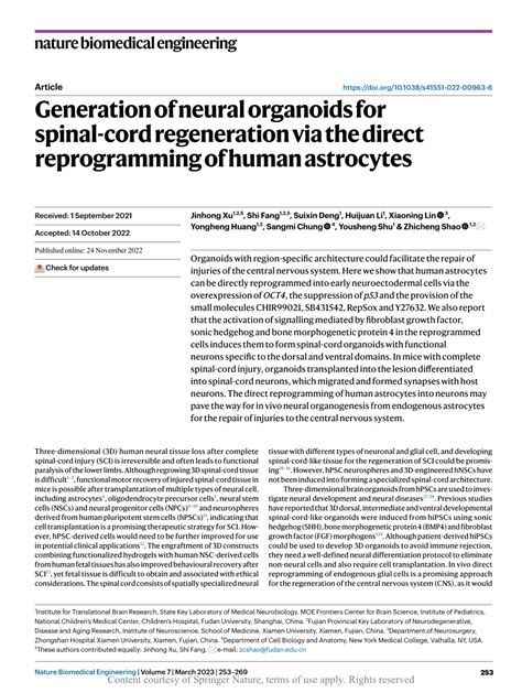 Generation Of Neural Organoids For Spinal Cord Regeneration Via The Direct Reprogramming Of
