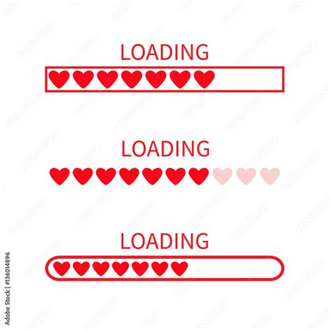 Loading Progress Status Bar Icon Set Love Collection Red Heart Funny Happy Valentines Day