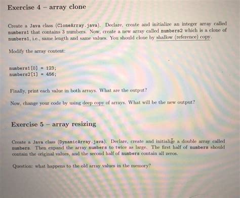 solved exercise 4 array clone create a java class clone array