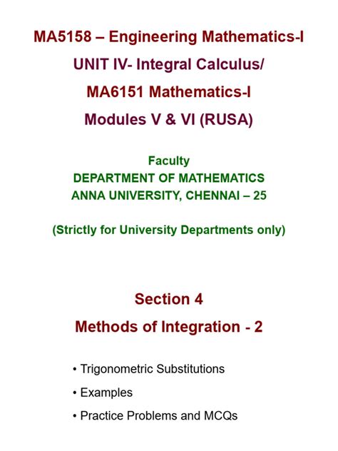 Integral Calculus Section 4 Pdf Integral Equations