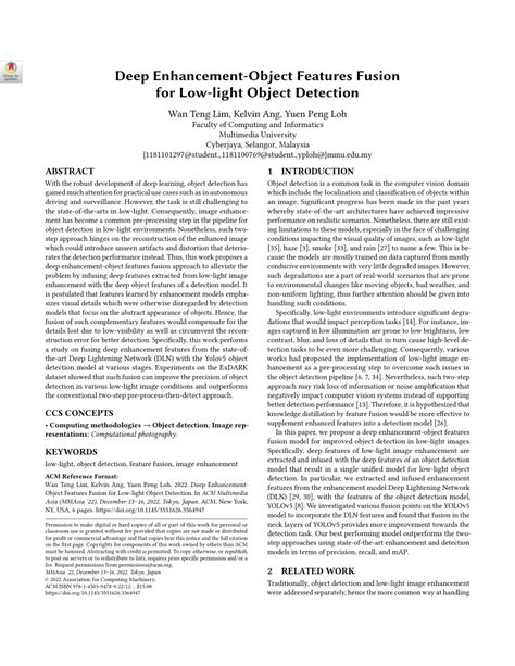 Pdf Deep Enhancement Object Features Fusion For Low Light Object Detection
