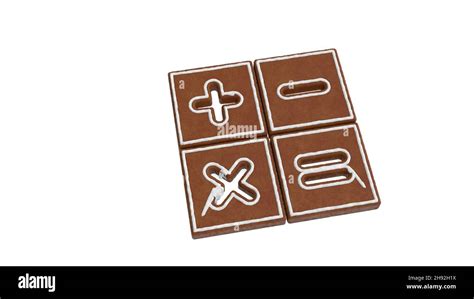 3d Rendering Of Gingerbread Cookie In Shape Of Symbol Of Basic Number Operations Of Calculator