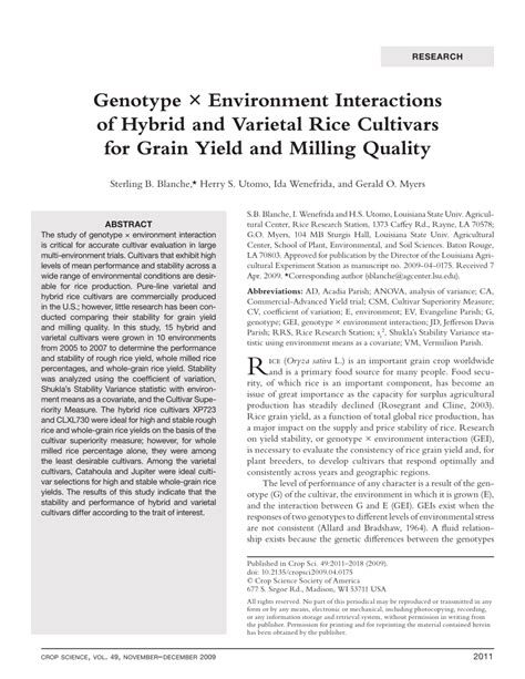 Pdf Genotype× Environment Interactions Of Hybrid And Varietal Rice Cultivars For Grain Yield