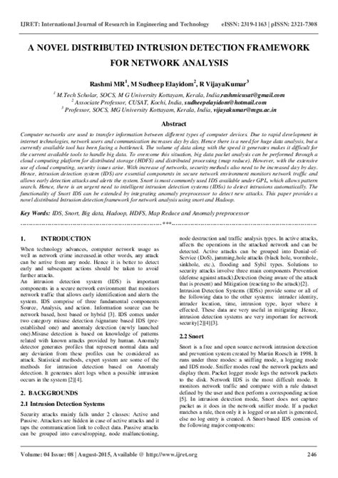 pdf a novel distributed intrusion detection framework for network
