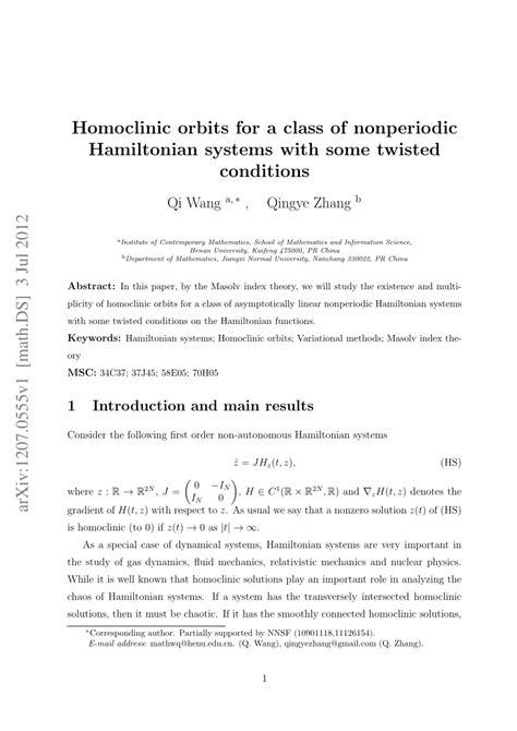 pdf homoclinic orbits for a class of nonperiodic hamiltonian systems