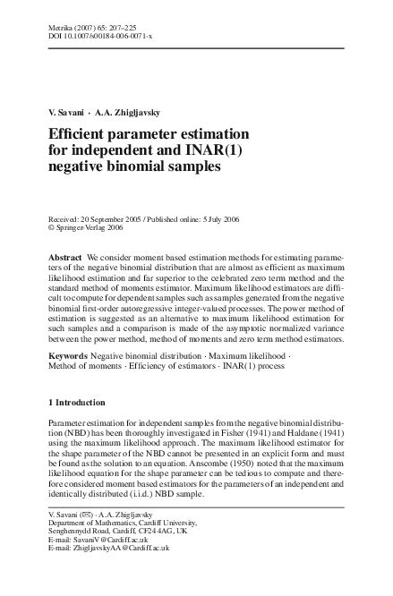 Pdf Efficient Parameter Estimation For Independent And Inar1 Negative Binomial Samples
