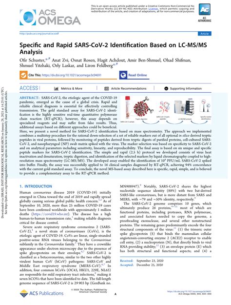 Pdf Specific And Rapid Sars Cov 2 Identification Based On Lc Ms Ms Analysis