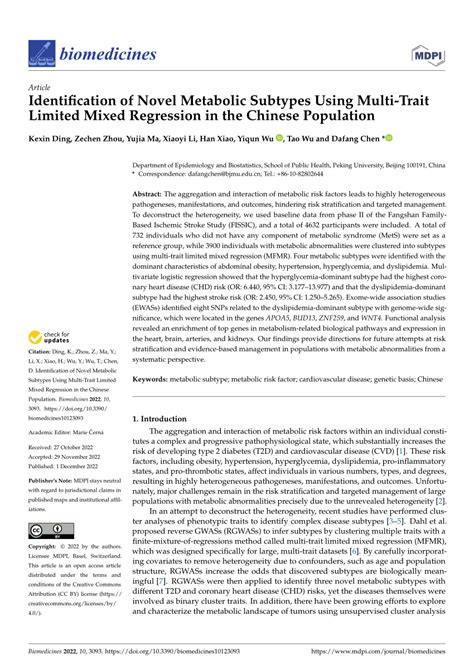Pdf Identification Of Novel Metabolic Subtypes Using Multi Trait Limited Mixed Regression In