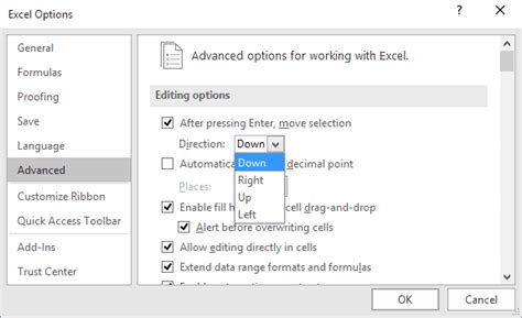 Changing Moving Direction Of The Cell Pointer After Entering Data