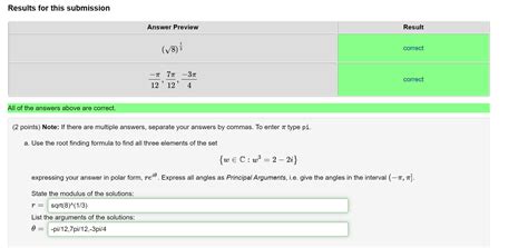 solved results for this submission answer preview result