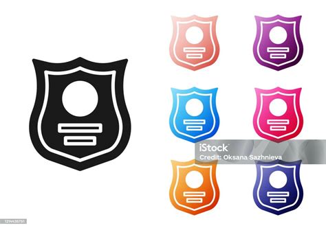 흰색 배경에 격리 된 검은 경찰 배지 아이콘입니다 보안관 배지 기호입니다 다채로운 아이콘을 설정합니다 벡터 일러스트레이션 감시에 대한 스톡 벡터 아트 및 기타 이미지