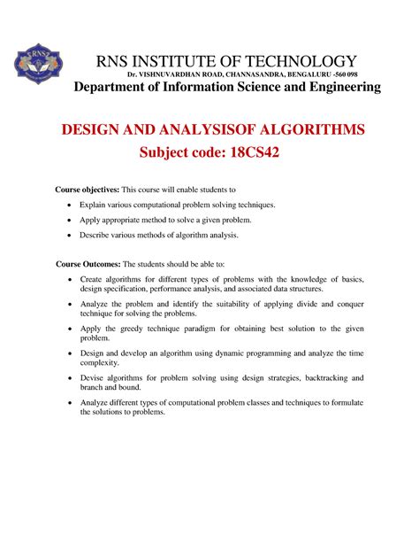 Module DAA Notes RNS INSTITUTE OF TECHNOLOGY Dr VISHNUVARDHAN ROAD CHANNASANDRA