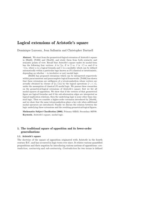 Pdf Logical Extensions Of Aristotles Square
