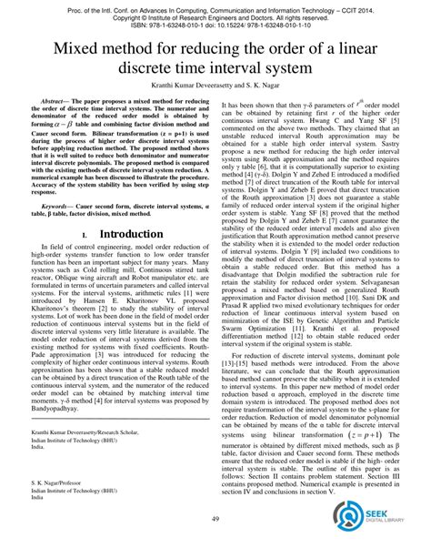 Pdf Mixed Method For Reducing The Order Of A Linear Discrete Time Interval System
