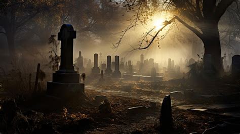 Premium Photo Mysterious Mist Enveloping A Forgotten Cemetery