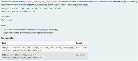 Solved Define A Function Named Get Max Value And Key Chegg Com
