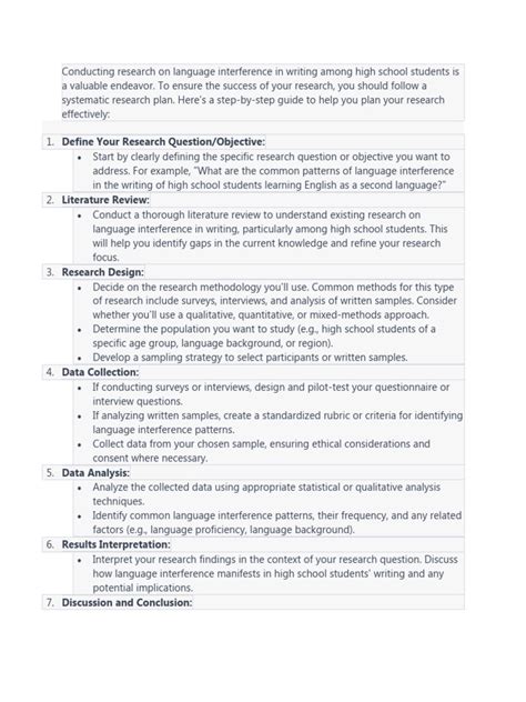 Conducting Research On Language Interference In Writing Among High School Students Is A Valuable