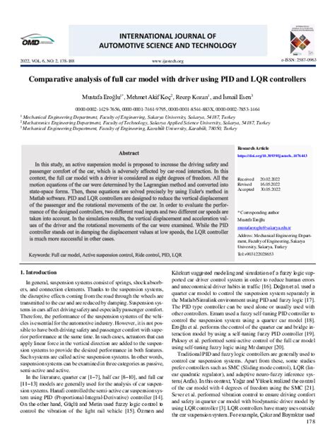 Pdf Comparative Analysis Of Full Car Model With Driver Using Pid And