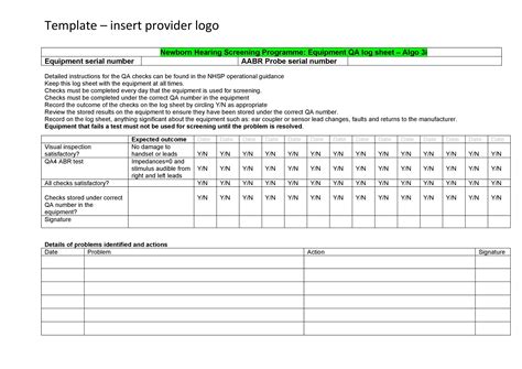 Excel Log Sheet Template
